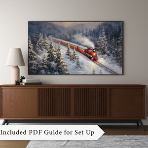 Christmas Train Art Christmas Frame TV Art Christmas Wall Art Forest ...