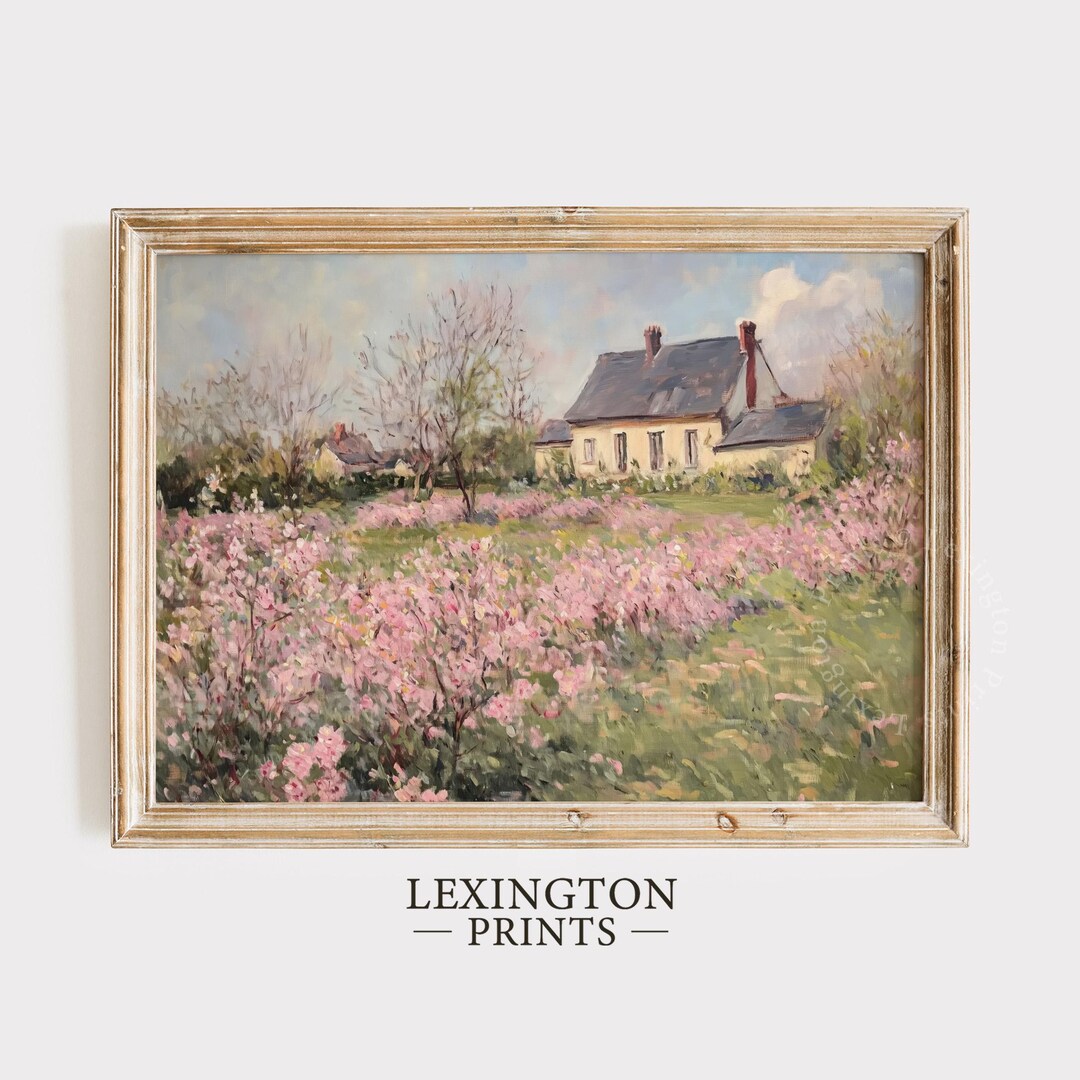 Pink Farmhouse Garden Print, Spring PRINTABLE Wall Art, Pink Spring ...