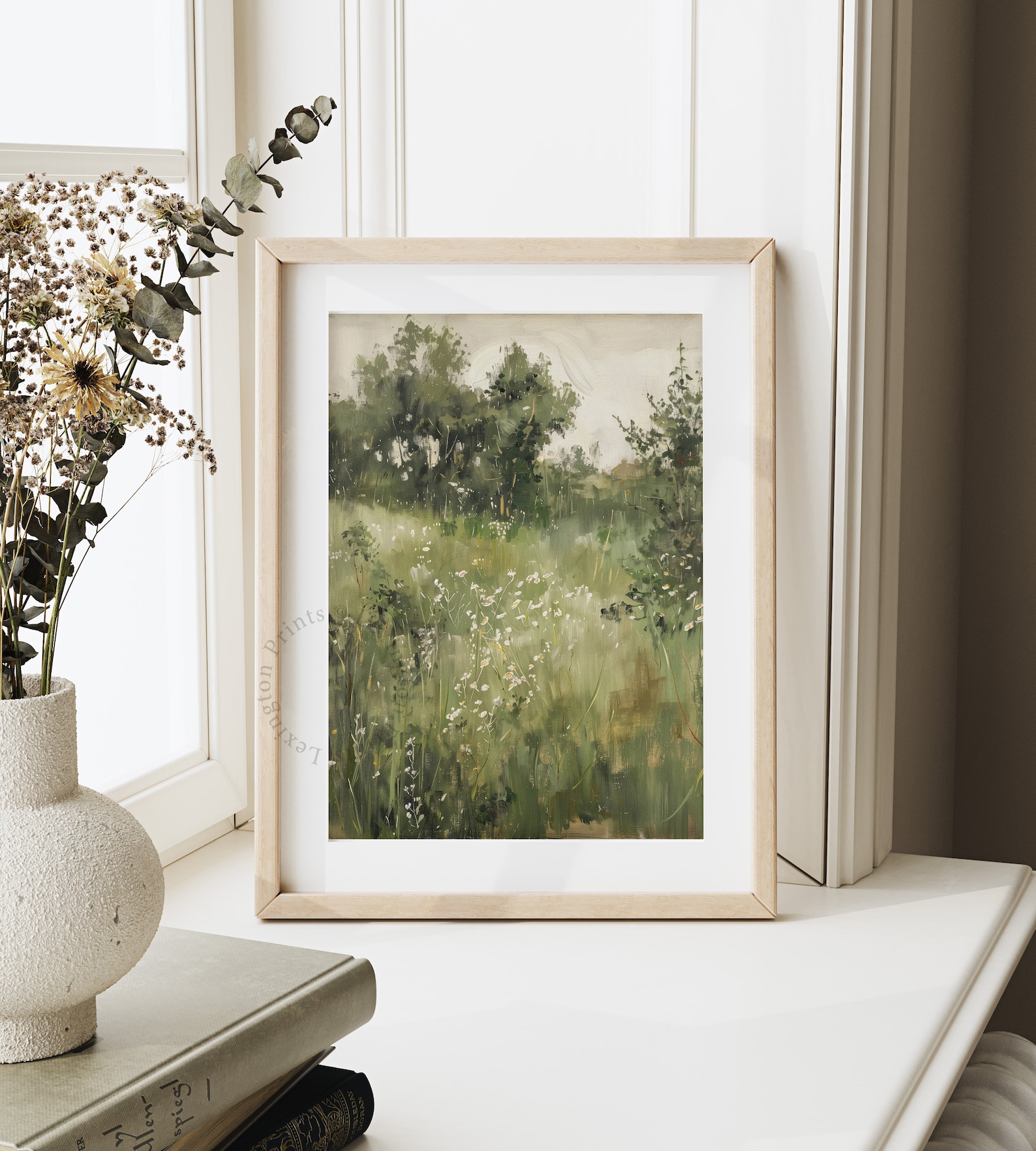 Spring Printable Wildflower Field Landscape Painting, Green Spring ...