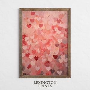 Valentines Day Red Pink Heart Print Valentines Wall Art Vintage ...