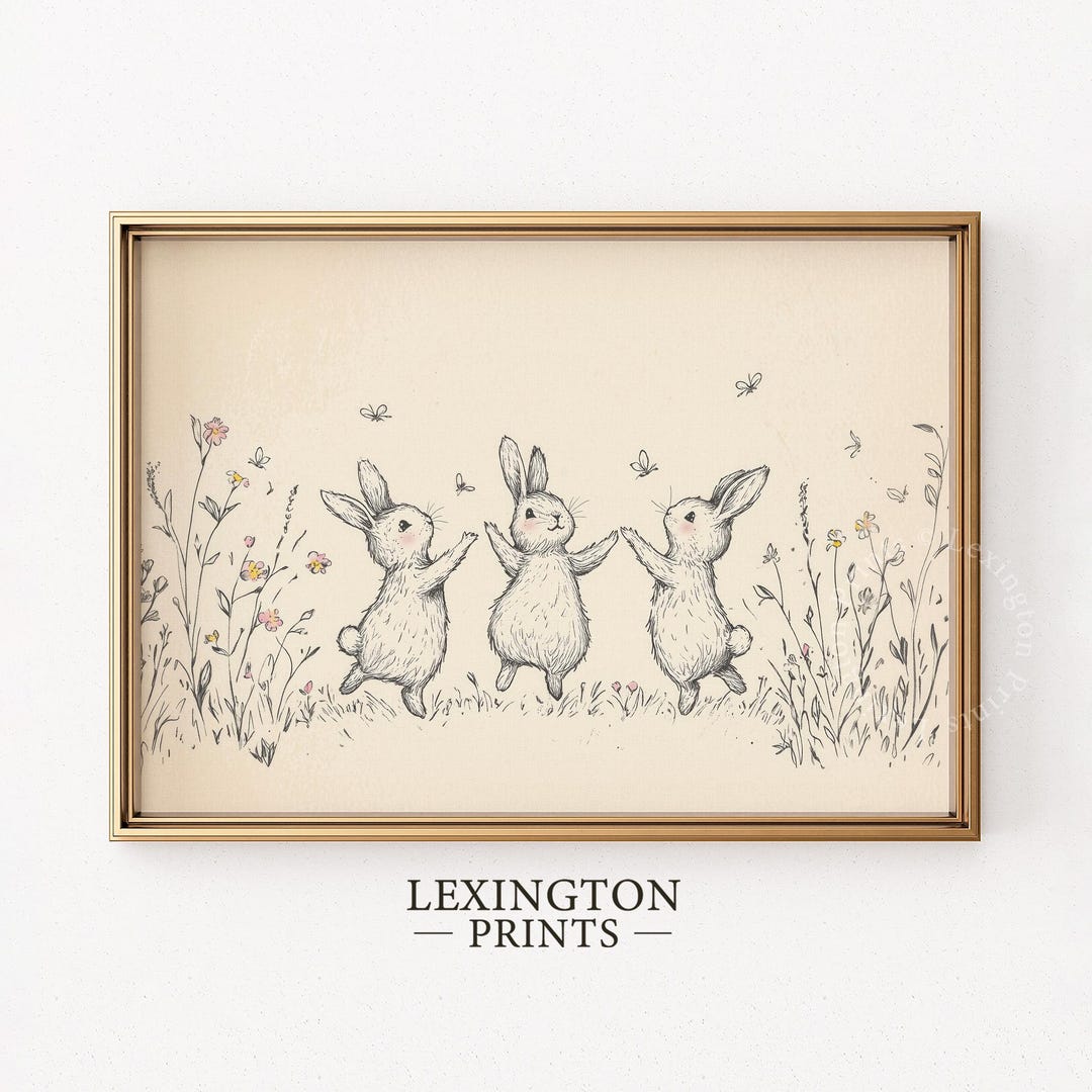 Vintage Bunny Print, Nursery PRINTABLE Wall Art, Bunny Wall Art Baby ...