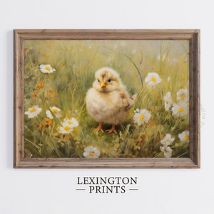 Baby Chick in Wildflower Field Printable, Spring Print Chicken Painting ...