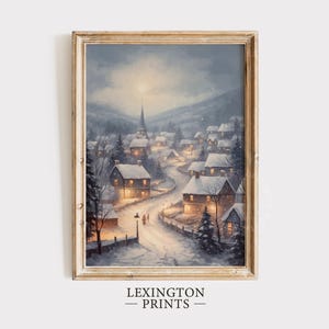 Winter Town City Art Vintage Christmas Wall Art Landscape Painting ...