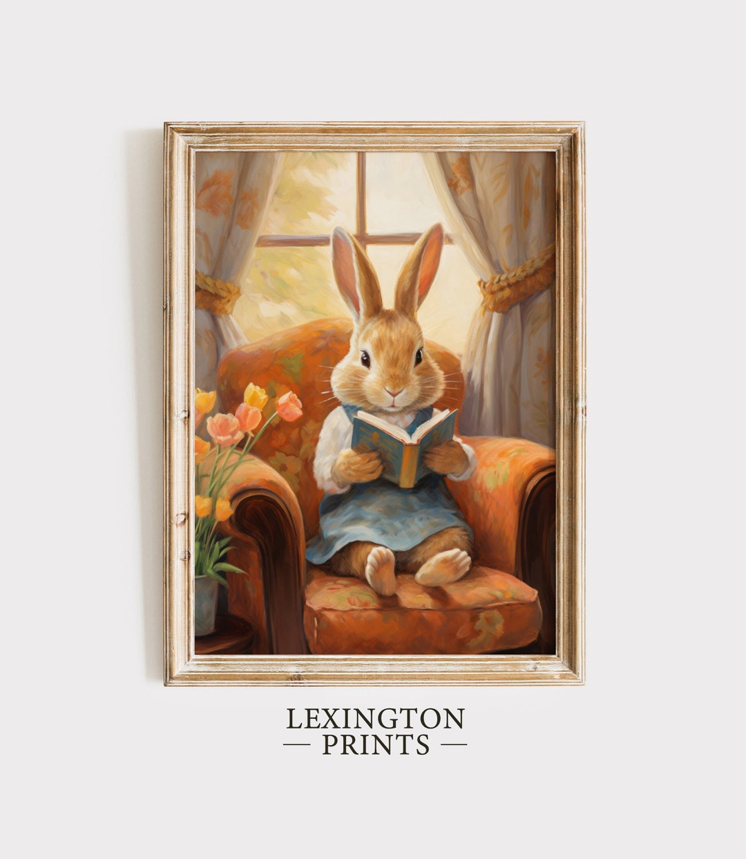 Cute Easter Bunny Reading A Book Easter Wall Art Easter Print Spring ...