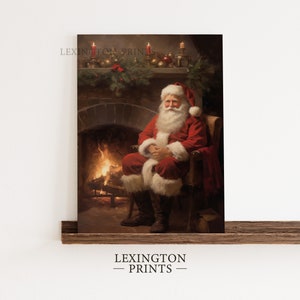 Santa Fireplace Vintage Christmas Wall Art Christmas Santa Painting Christmas Holiday Art Winter ...
