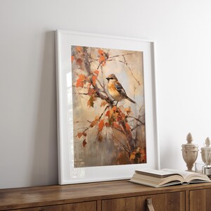 Rustic Fall Wall Decor Printable Fall Bird Art Painting Fall Decor ...