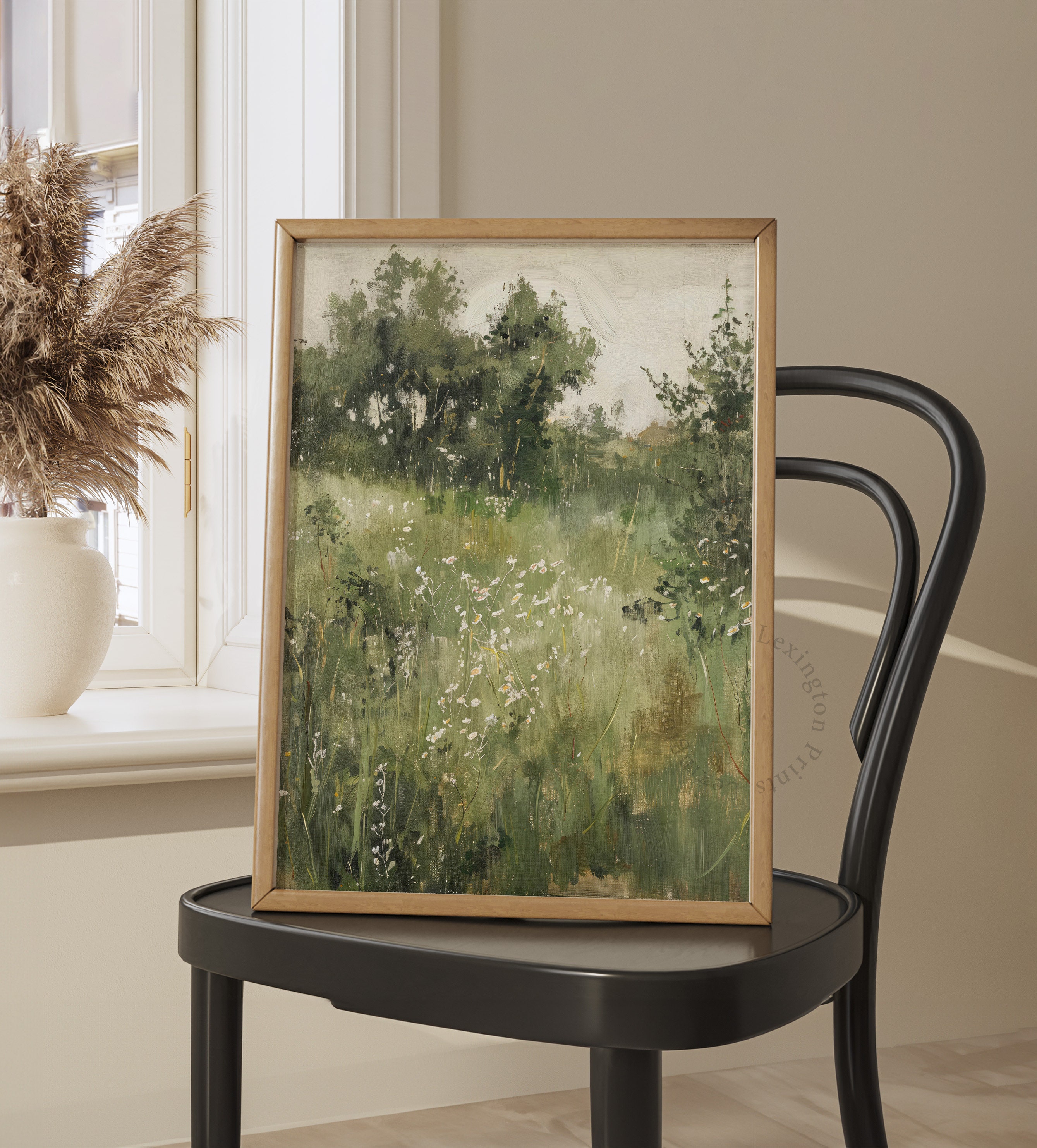 Spring Printable Wildflower Field Landscape Painting, Green Spring ...