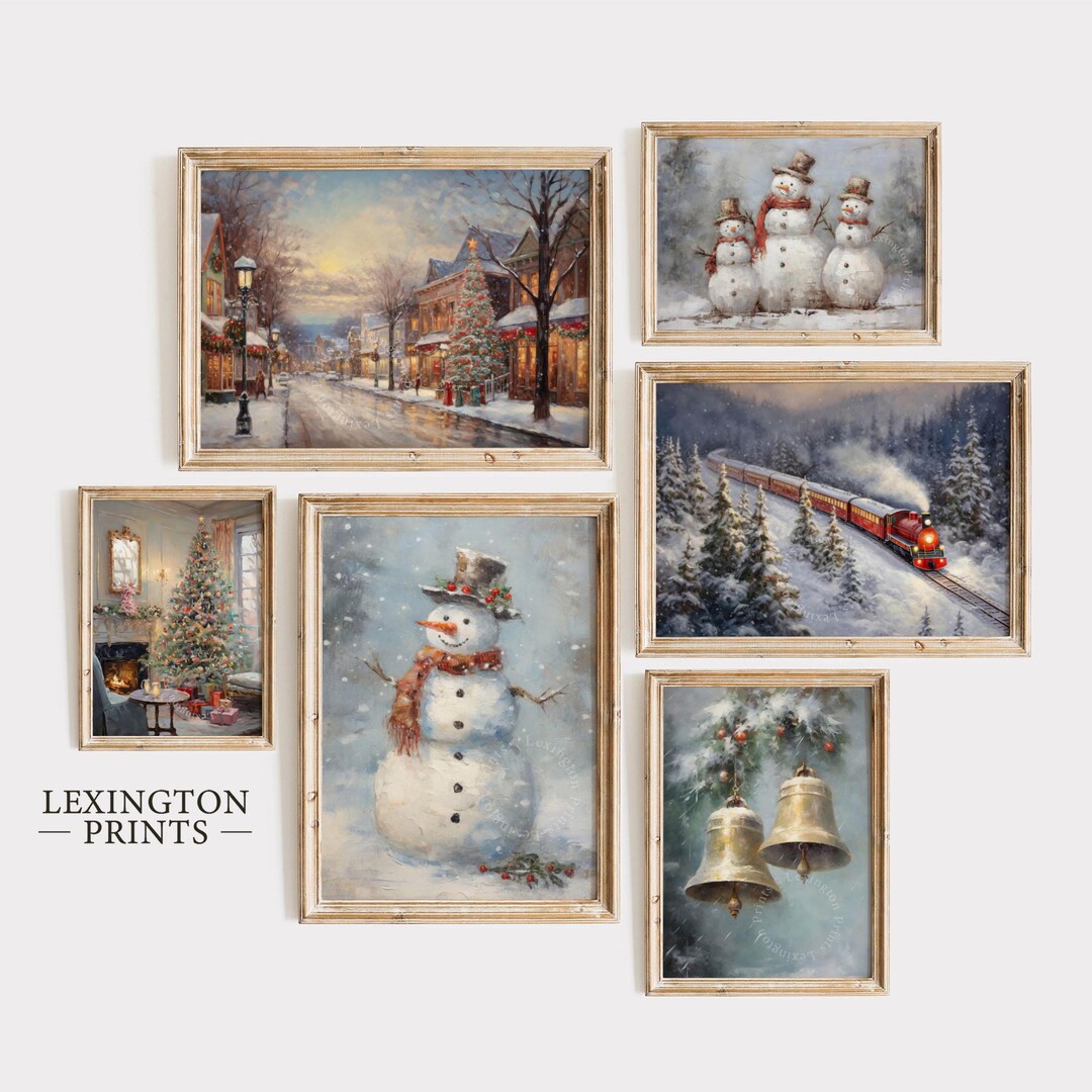 Snowy Printable Christmas Wall Art Set of 6, Winter Wall Art Christmas ...