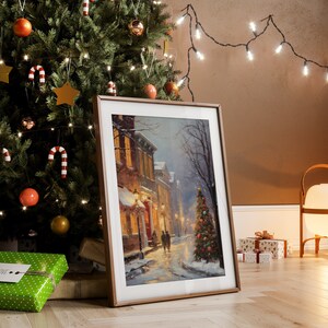 Vintage Christmas Wall Art Town City Art Landscape Painting Christmas ...