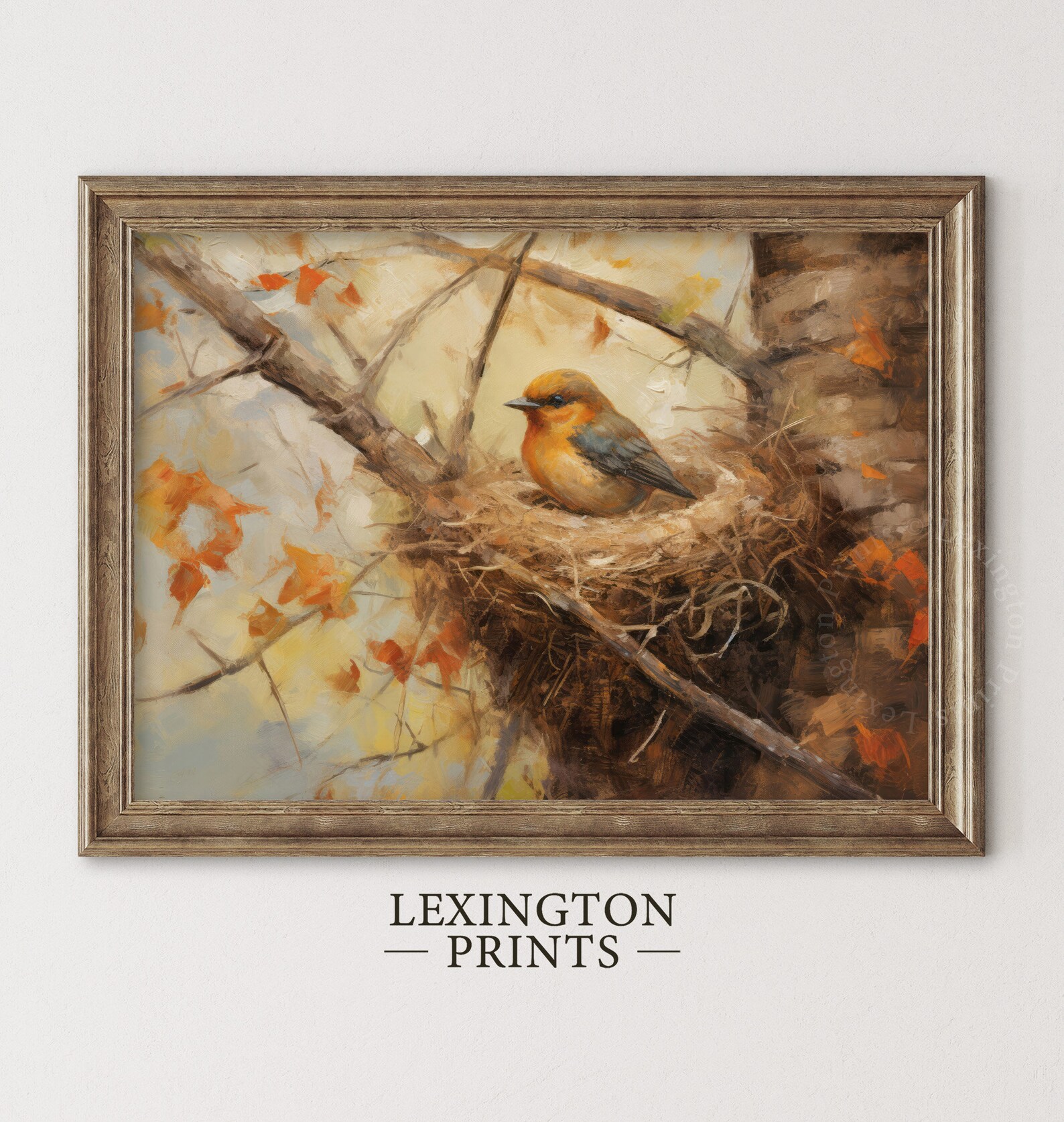 Printable Vintage Fall Bird Art Autumn Decor Rustic Fall Wall Oil ...