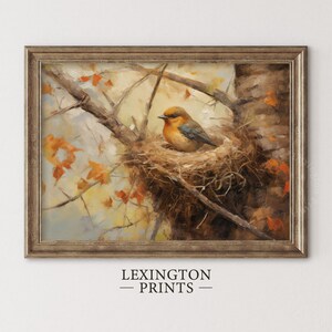 Printable Vintage Fall Bird Art Autumn Decor Rustic Fall Wall Oil ...