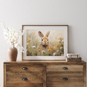 Spring Bunny Rabbit in Wildflower Field Printable, Light Spring Decor ...