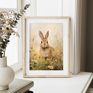 Spring Bunny Rabbit Printable, Wildflower Field Art Easter Print ...