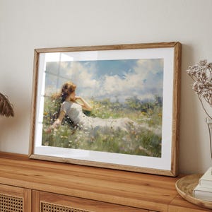 Woman in Wildflower Field Landscape Painting Spring Decor Spring Print ...