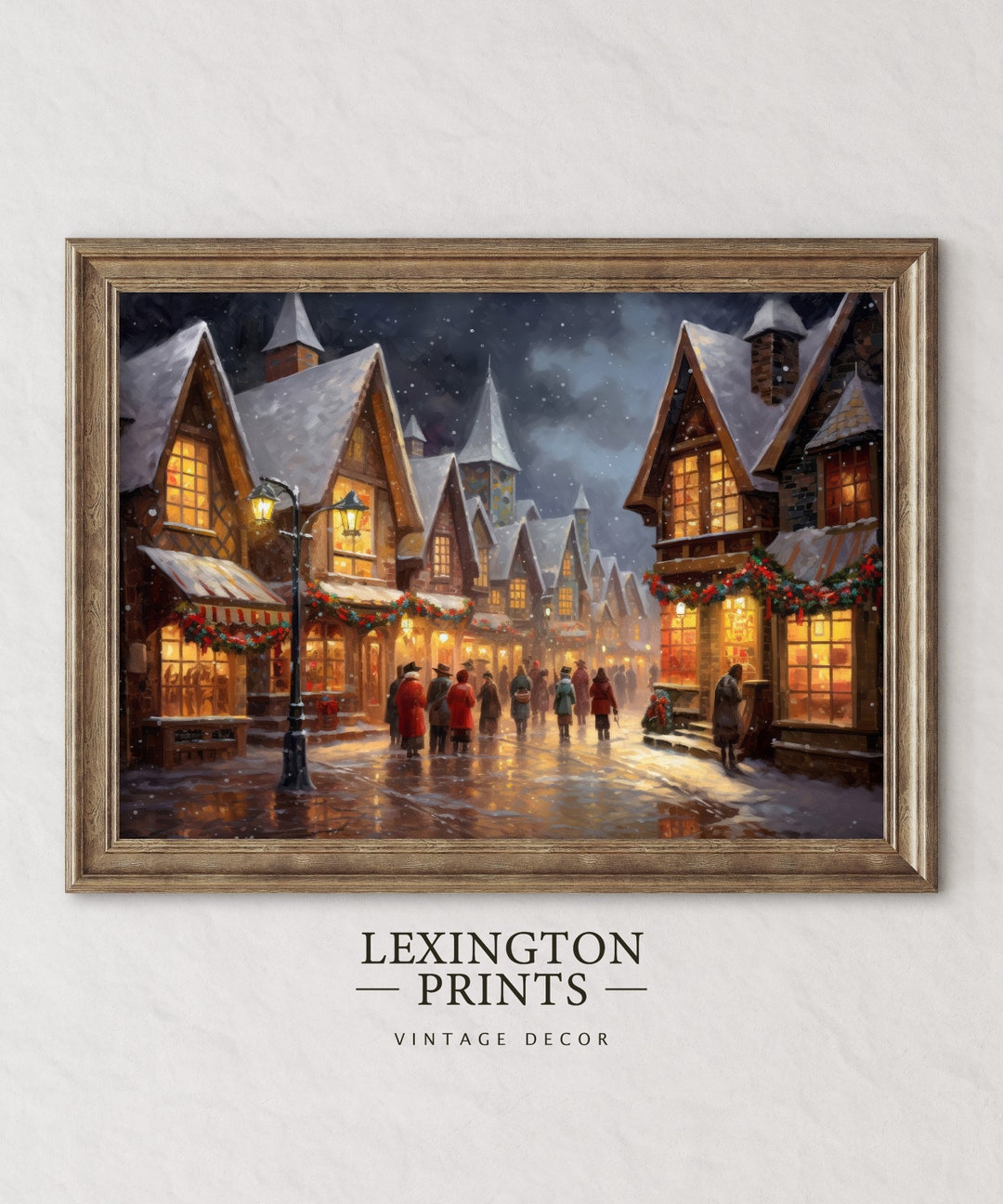 Vintage Christmas Wall Art Town City Art Landscape Painting Christmas ...