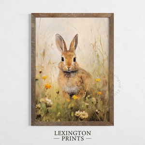 Spring Bunny Rabbit Printable, Wildflower Field Art Easter Print ...