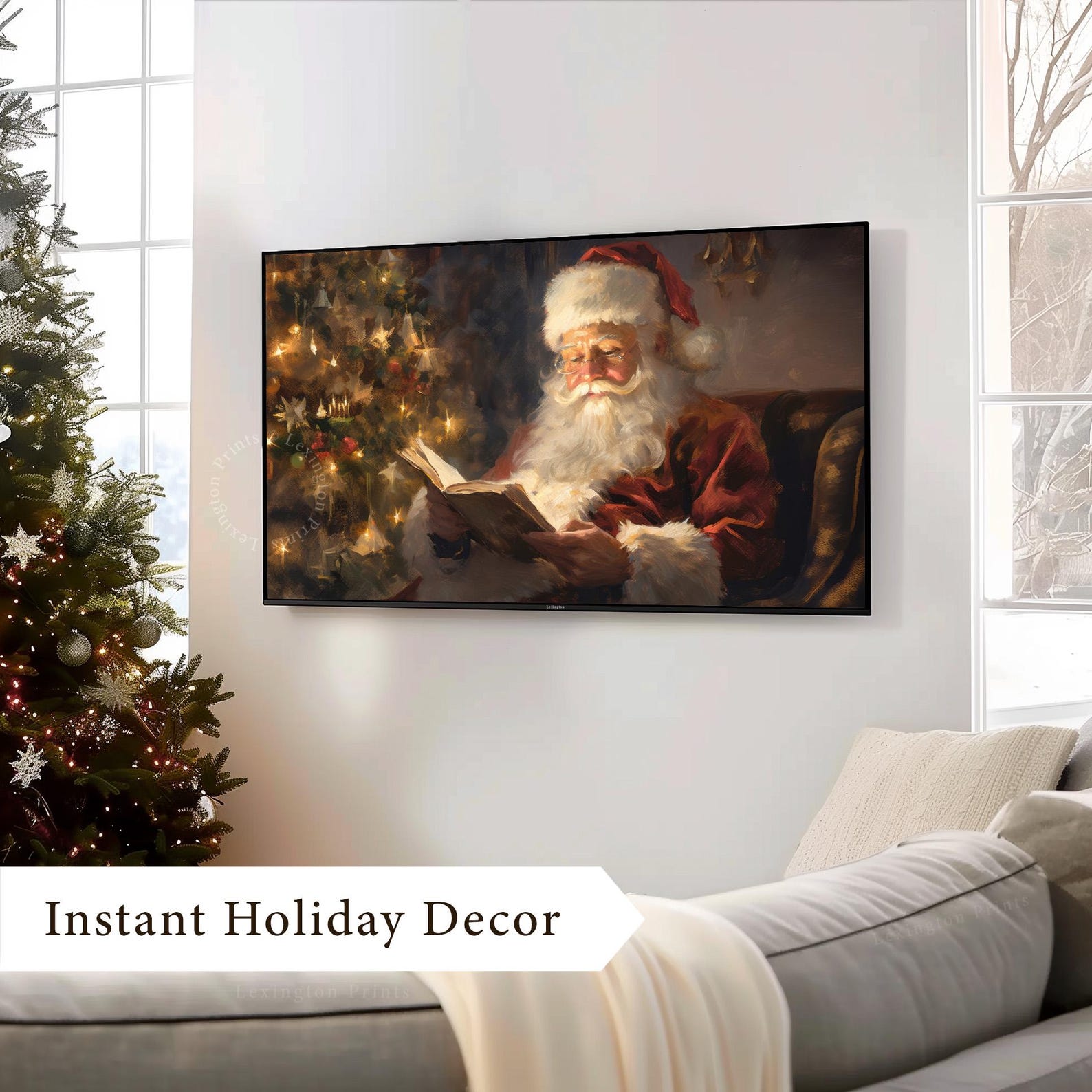 Santa Reading Book Christmas Frame TV Art Christmas Santa Christmas ...
