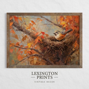 Vintage Fall Bird Art Autumn Decor Printable Bird Nest Nature - Etsy