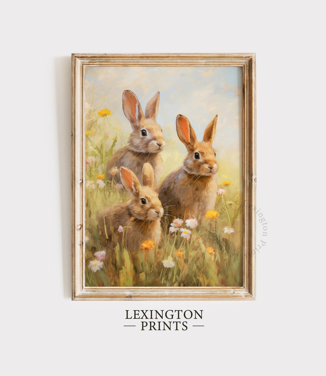 Spring Bunny Rabbits Spring Print, Wildflower Field Art Easter Print ...