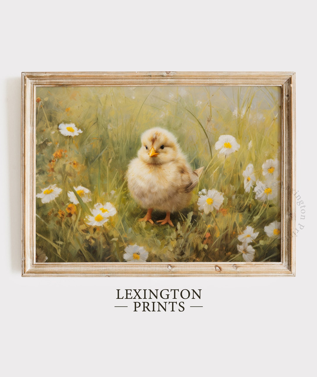 Baby Chick in Wildflower Field Printable, Spring Print Chicken Painting ...