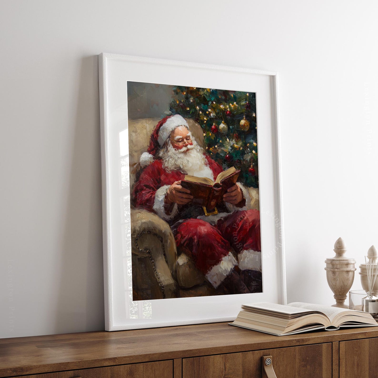 Santa Reading Book Print, Christmas Printable Wall Art, Christmas ...