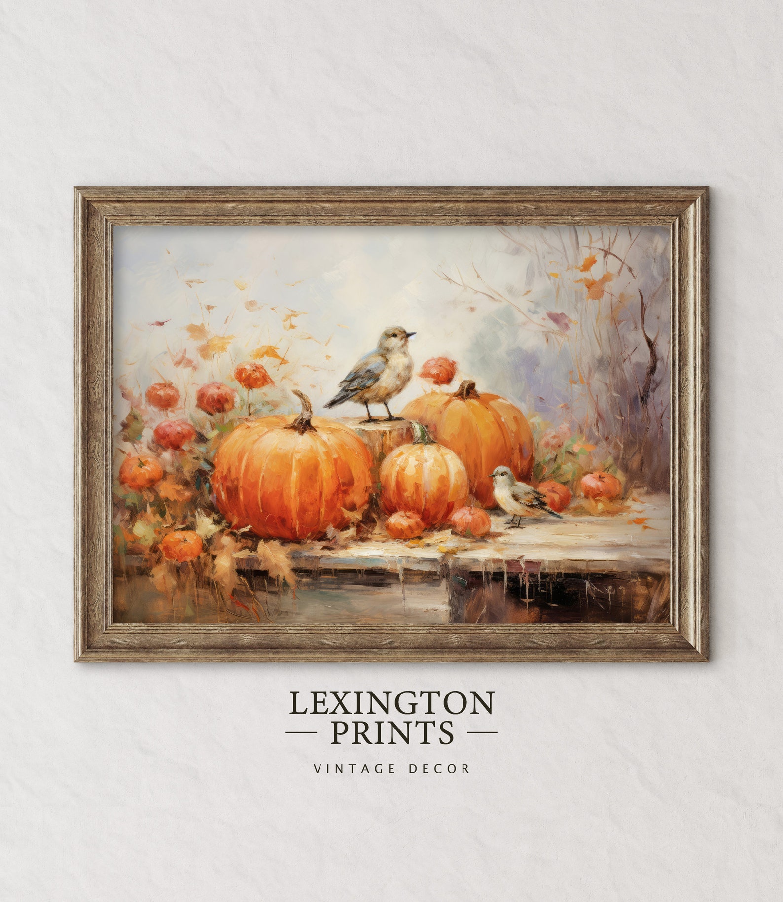 Fall Vintage Bird Art Wall Decor Printable Pumpkin Painting - Etsy