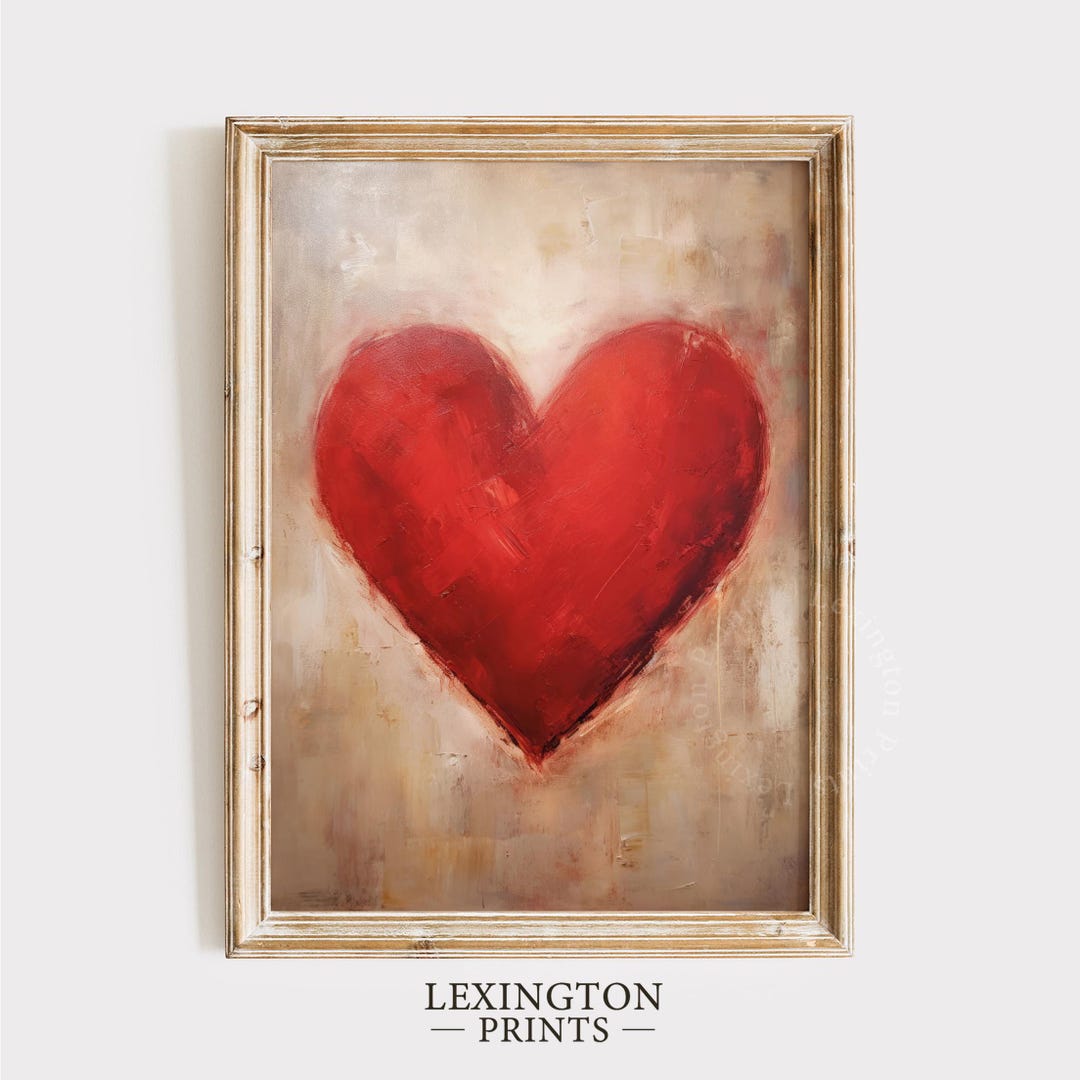Valentines Day Red Heart Print Valentines Wall Art Rustic Vintage ...
