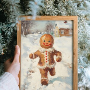 Cute Vintage Christmas Wall Art Gingerbread Man Christmas Oil Painting ...