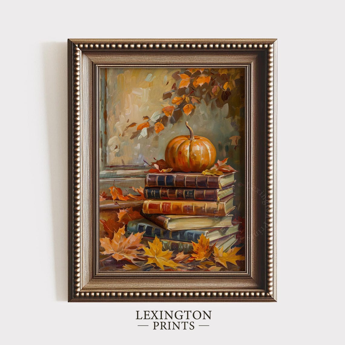 Vintage Book Stack Fall Printable Wall Art, Fall Print Pumpkin Wall Art ...