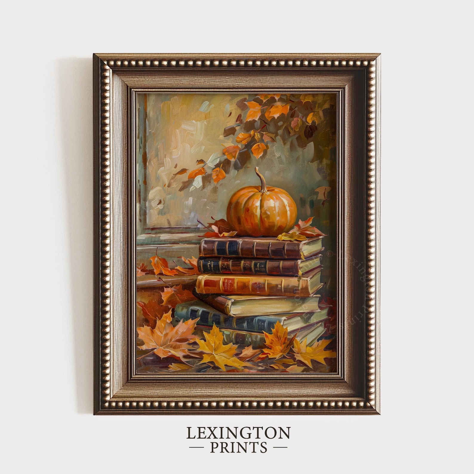 Vintage Book Stack Fall Printable Wall Art, Fall Print Pumpkin Wall Art ...