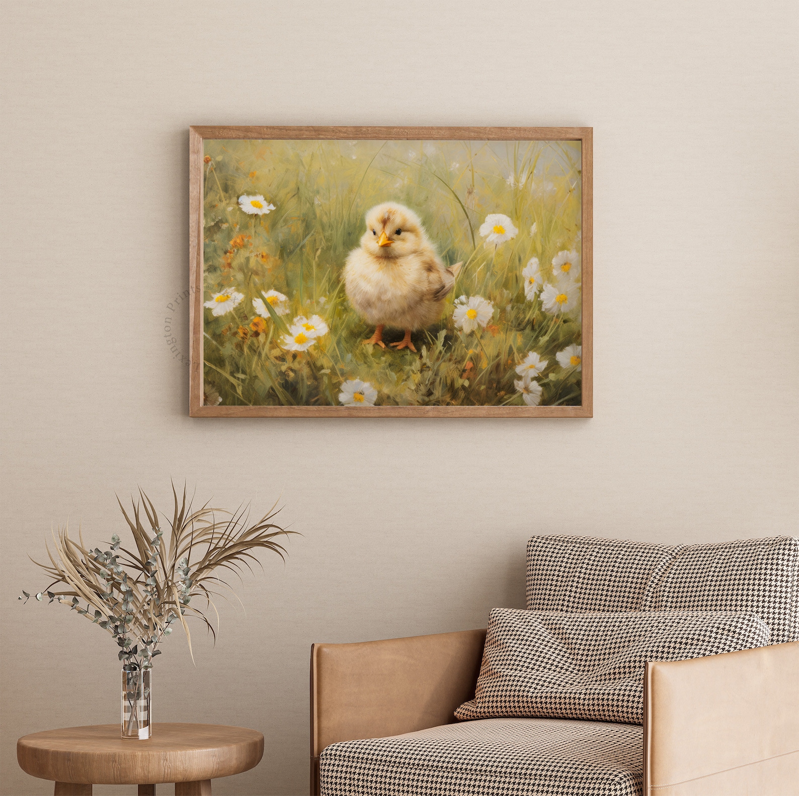 Baby Chick in Wildflower Field Printable, Spring Print Chicken Painting ...