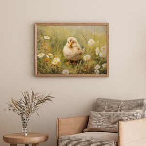 Baby Chick in Wildflower Field Printable, Spring Print Chicken Painting ...