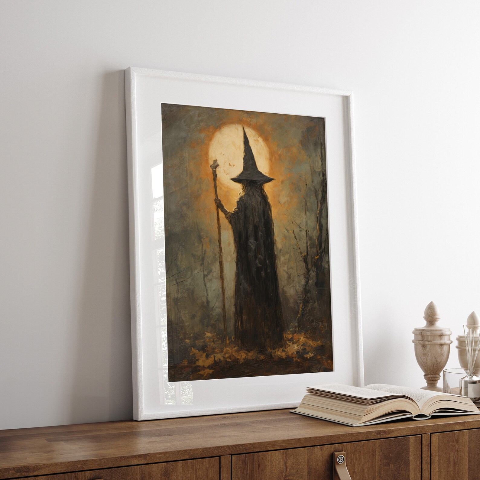 Witchy Decor Halloween Wall Art Full Moon Vintage Witch Halloween ...