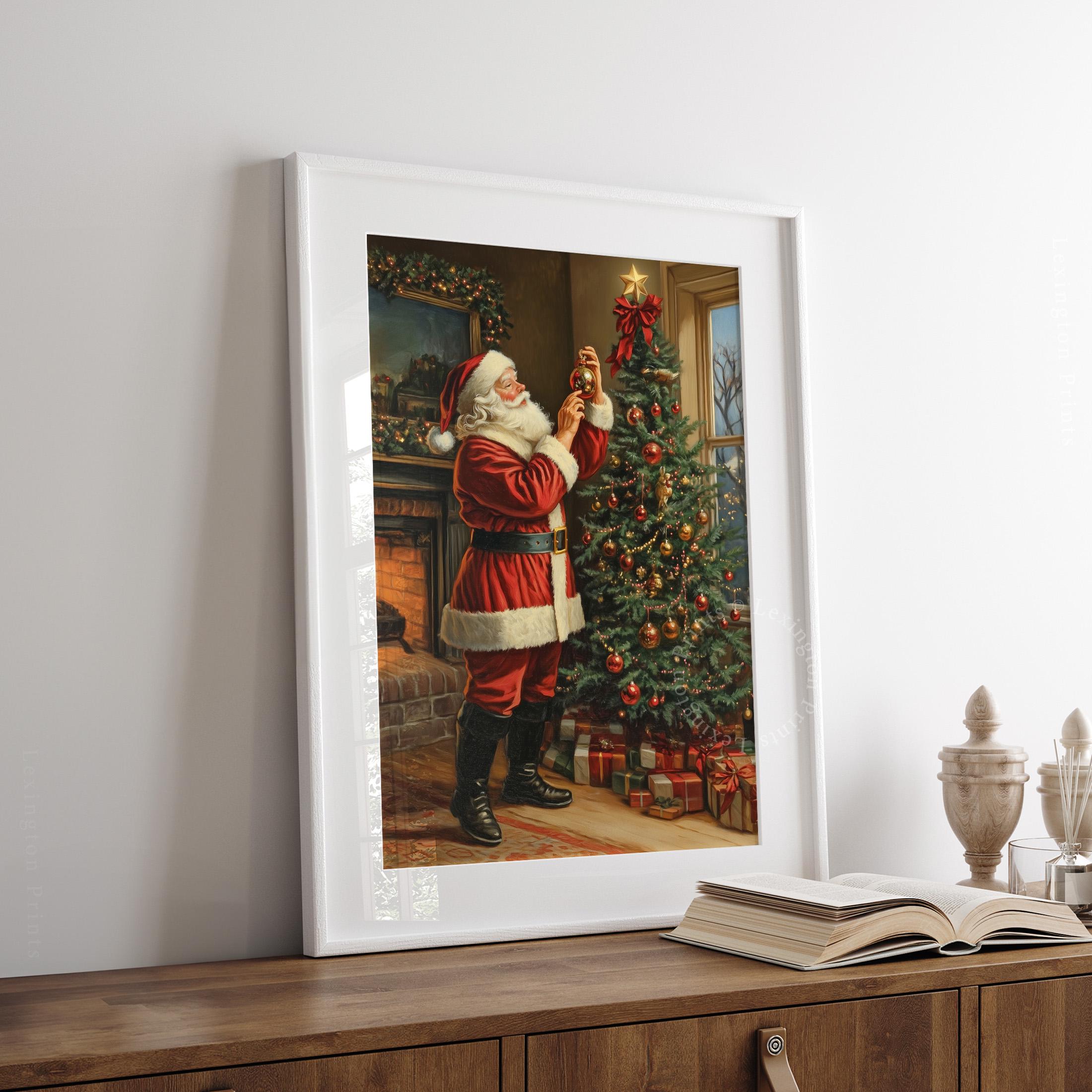 Santa Decorating Christmas Tree Print, Christmas Printable Wall Art ...