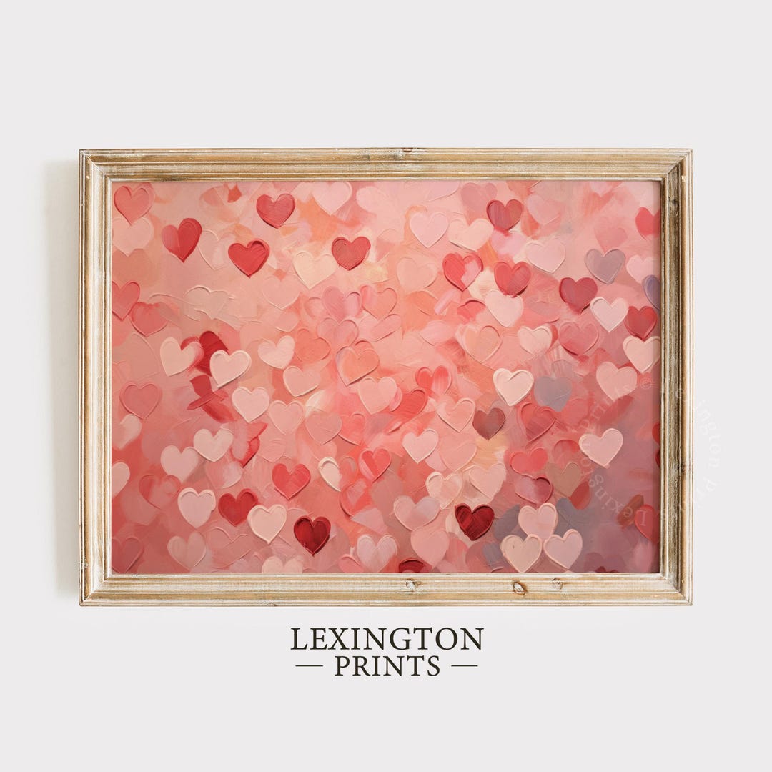 Valentines Day Red Pink Heart Print Valentines Wall Art Vintage ...