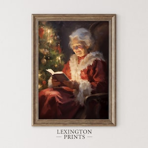 Vintage Christmas Wall Art Mrs Claus Reading Book Printable Christmas ...