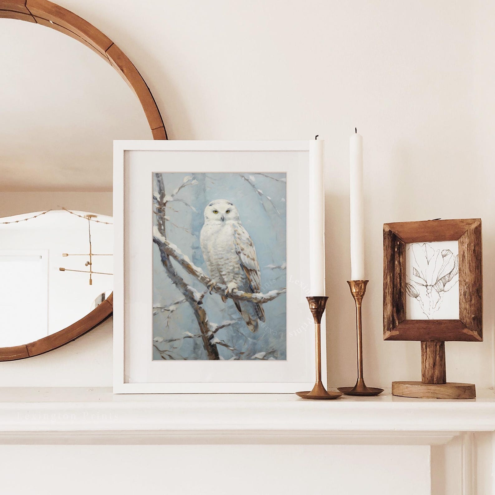 Snowy Owl Print Rustic Winter Print Christmas Print Vintage Christmas ...