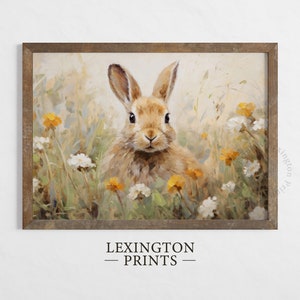 Spring Bunny Rabbit in Wildflower Field Printable, Light Spring Decor ...