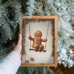 Swinging Cute Gingerbread Man Printable Christmas Wall Art Christmas ...