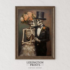 Wedding Bride and Groom Skeleton Halloween Decor Printable Vintage ...