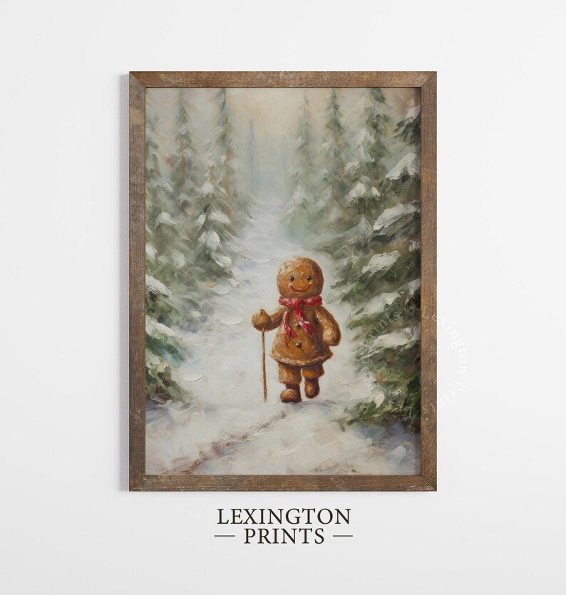 Vintage Christmas Wall Art Gingerbread Man Christmas Oil Painting ...