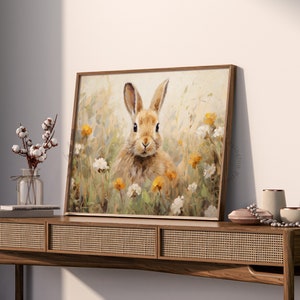 Spring Bunny Rabbit in Wildflower Field Printable, Light Spring Decor ...