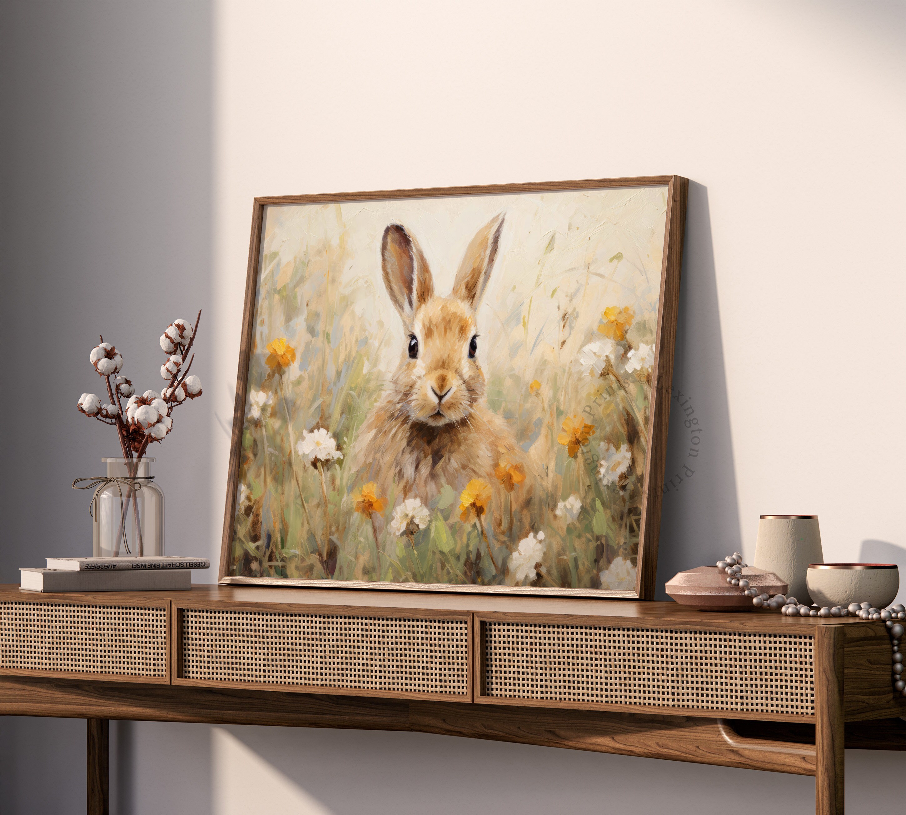 Spring Bunny Rabbit in Wildflower Field Printable, Light Spring Decor ...