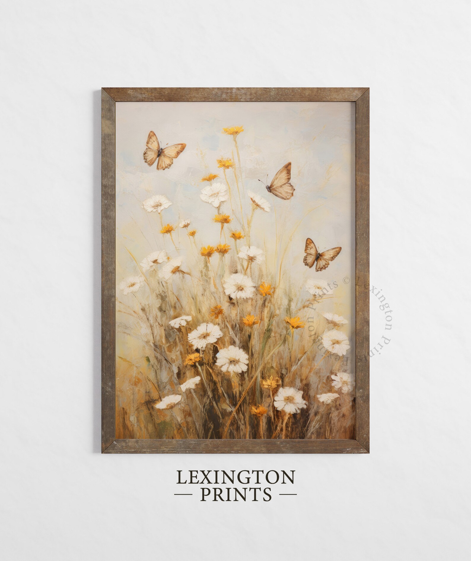 Butterfly Wildflower Printable Wall Art, Vintage Spring Painting, Warm ...