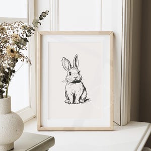 Easter Bunny Sketch Print, Rabbit PRINTABLE Wall Art, Bunny Wall Art ...