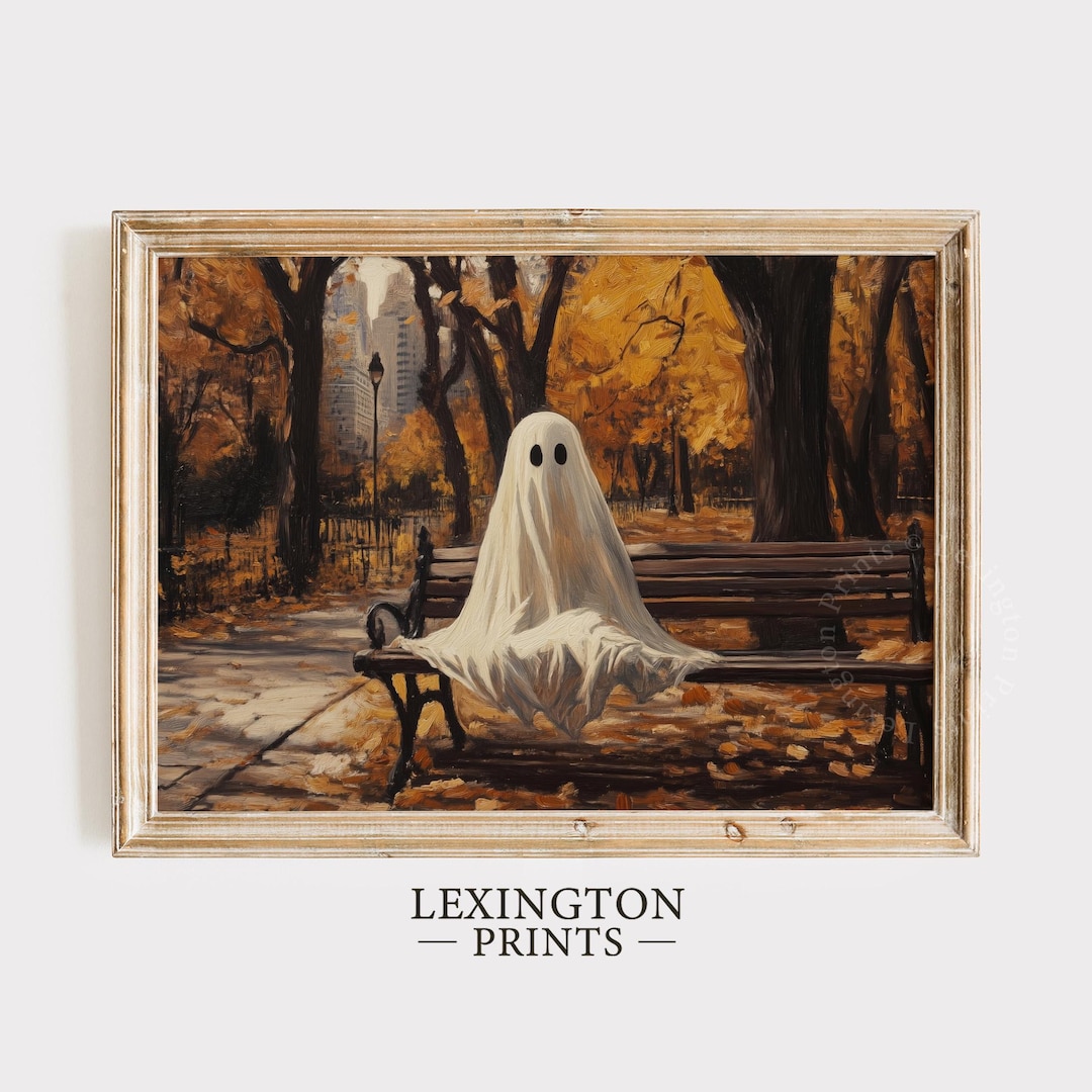 Ghost Park Bench Art, Halloween PRINTABLE Wall Art, Ghost Print ...