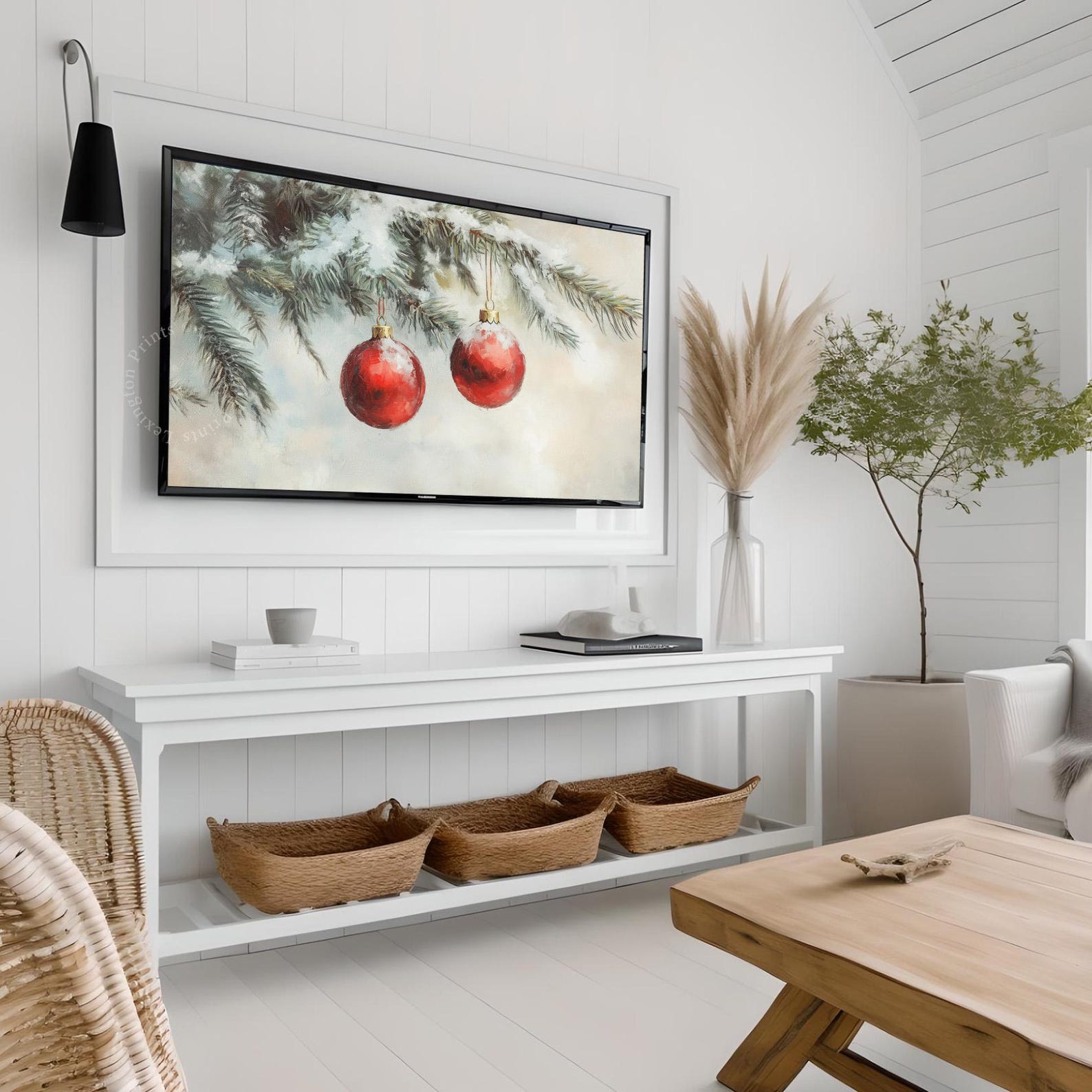 Red Christmas Ornaments TV Art, Christmas Frame TV Art, Winter Tv Art ...