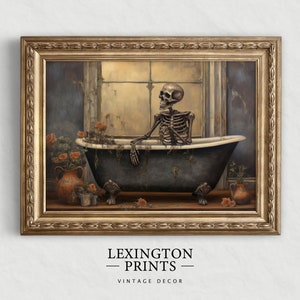 Bathtub Skeleton Halloween Decor Printable Bathroom Decor Painting ...