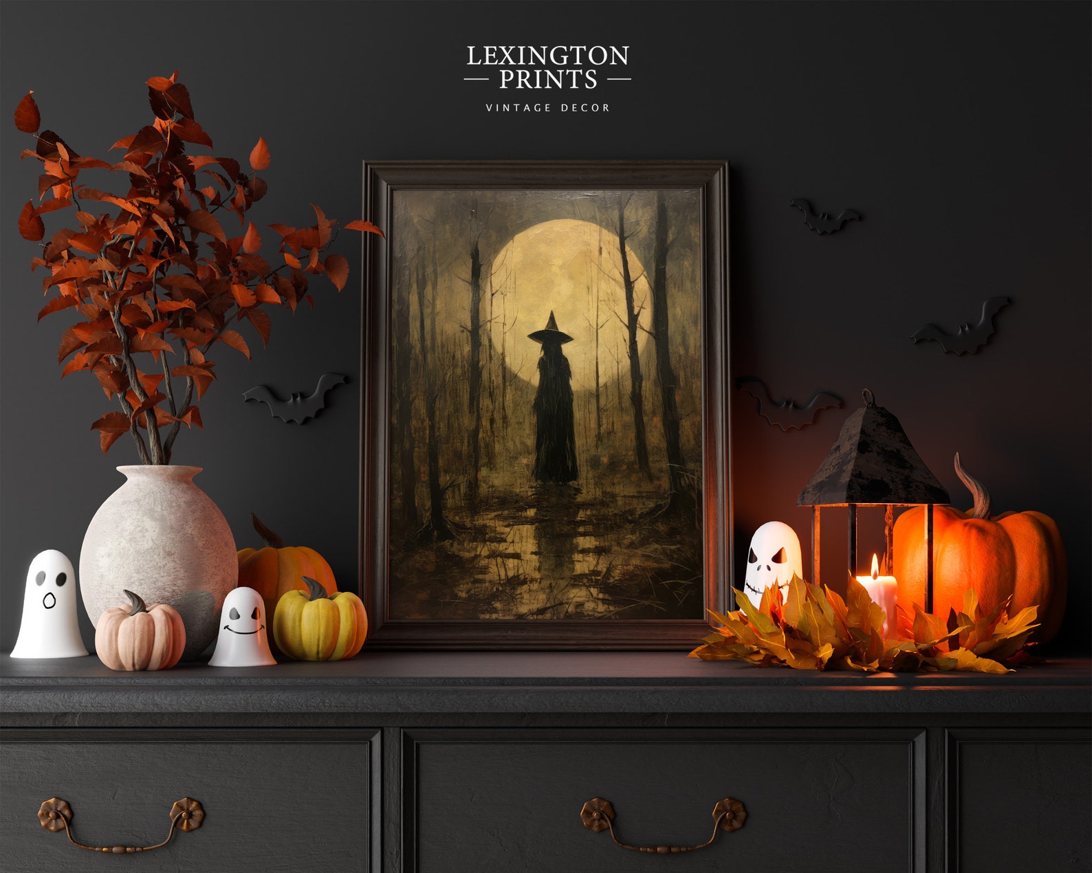 Witch Art Printable Vintage Halloween Art Print Full Moon - Etsy