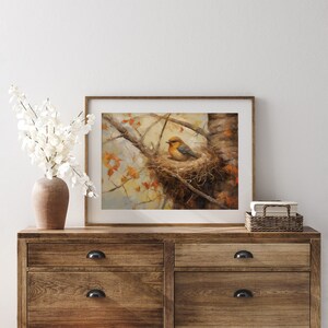 Printable Vintage Fall Bird Art Autumn Decor Rustic Fall Wall Oil ...